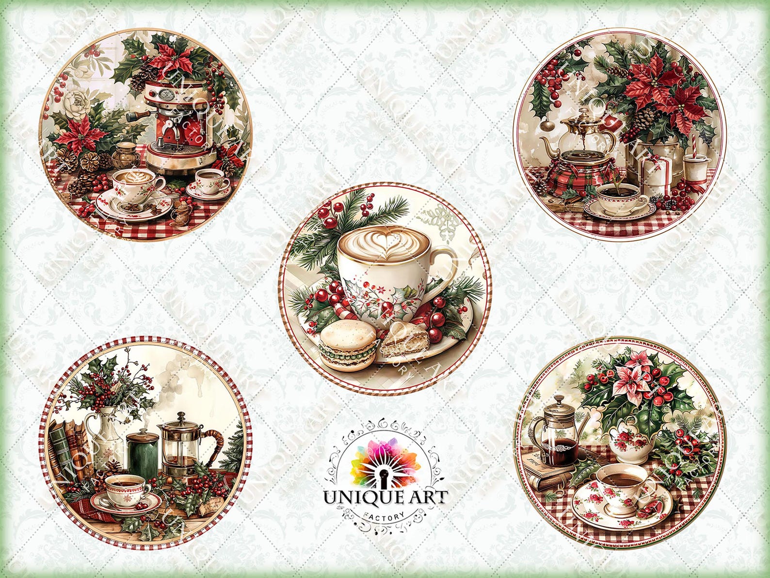 Christmas Coffee Time Round Vol.01, Watercolor Clipart Bundle, 15 HQ ...