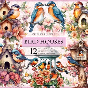 Bird Houses Watercolor Clipart Bundle HQ Printable PNG Format Instant ...