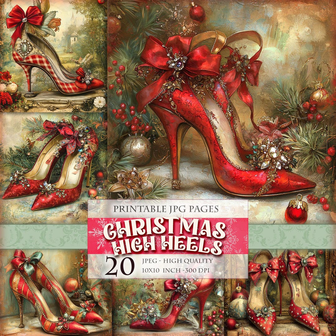 Christmas High Heels, Printable 20 JPG Image Scrapbook Junk Journal ...