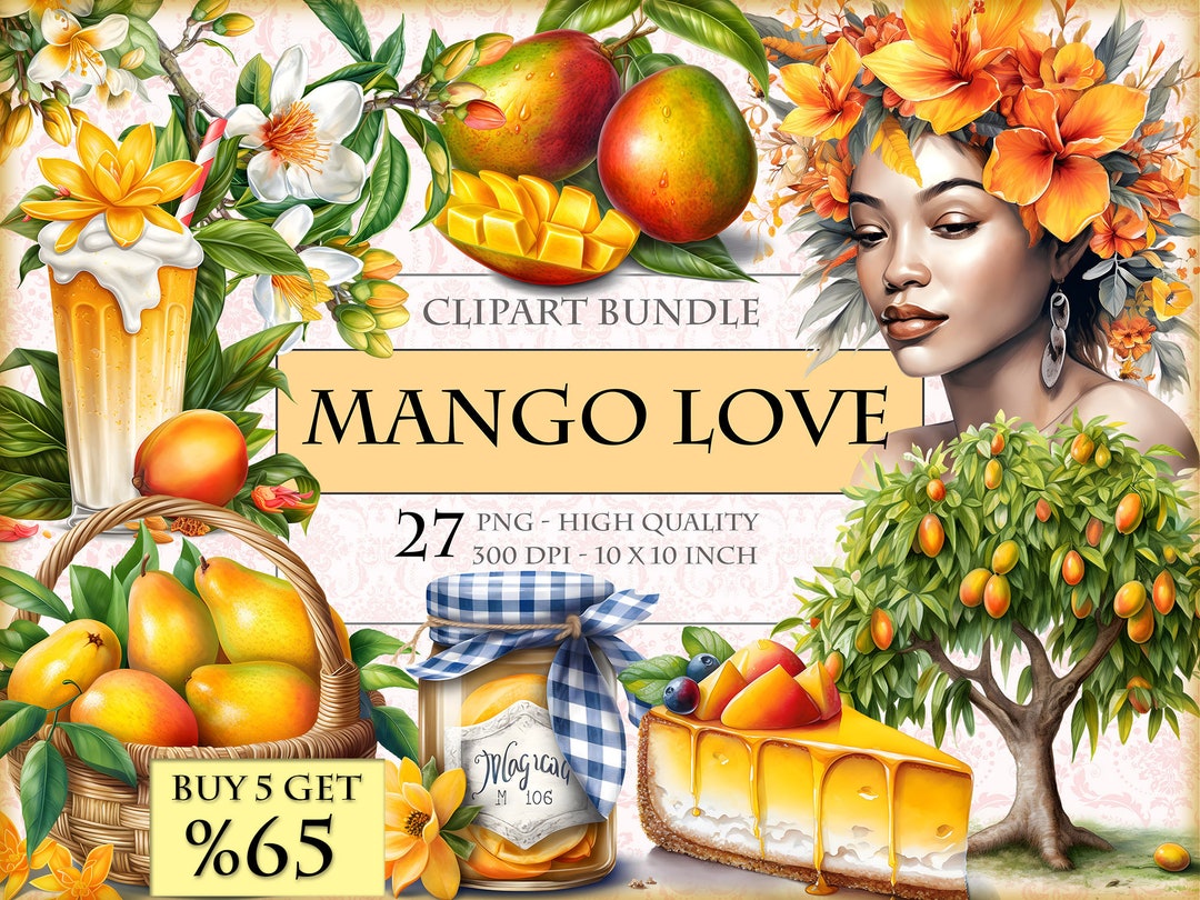 Mango Love Mango and Blossom Themed Watercolor Clipart Bundle HQ ...