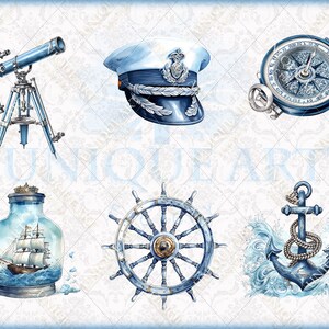 Nautical Marine Themed Watercolor Clipart Bundle HQ Printable PNG ...