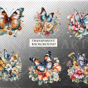 Butterfly and Flowers Watercolor Clipart Bundle HQ Printable PNG Format ...