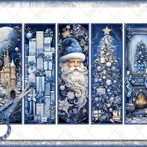 Dark Blue Bookmarks, Vintage Noel, Watercolor Digital Sheets, 2x6,5 ...