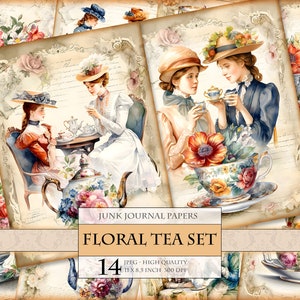 Vintage Floral Tea Set Themed Junk Journal Pages 14 Pcs JPG - Etsy