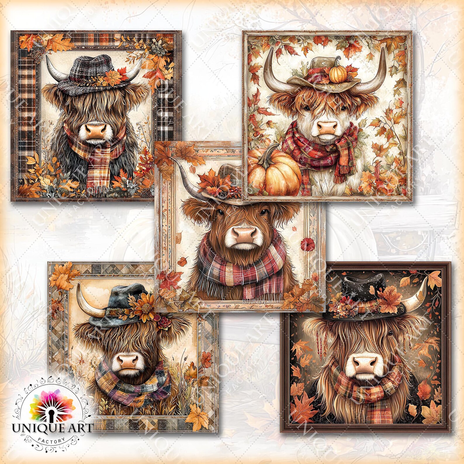 Autumn Highland Cow, Fall Clipart, Printable 25 HQ JPG Image, Scrapbook ...