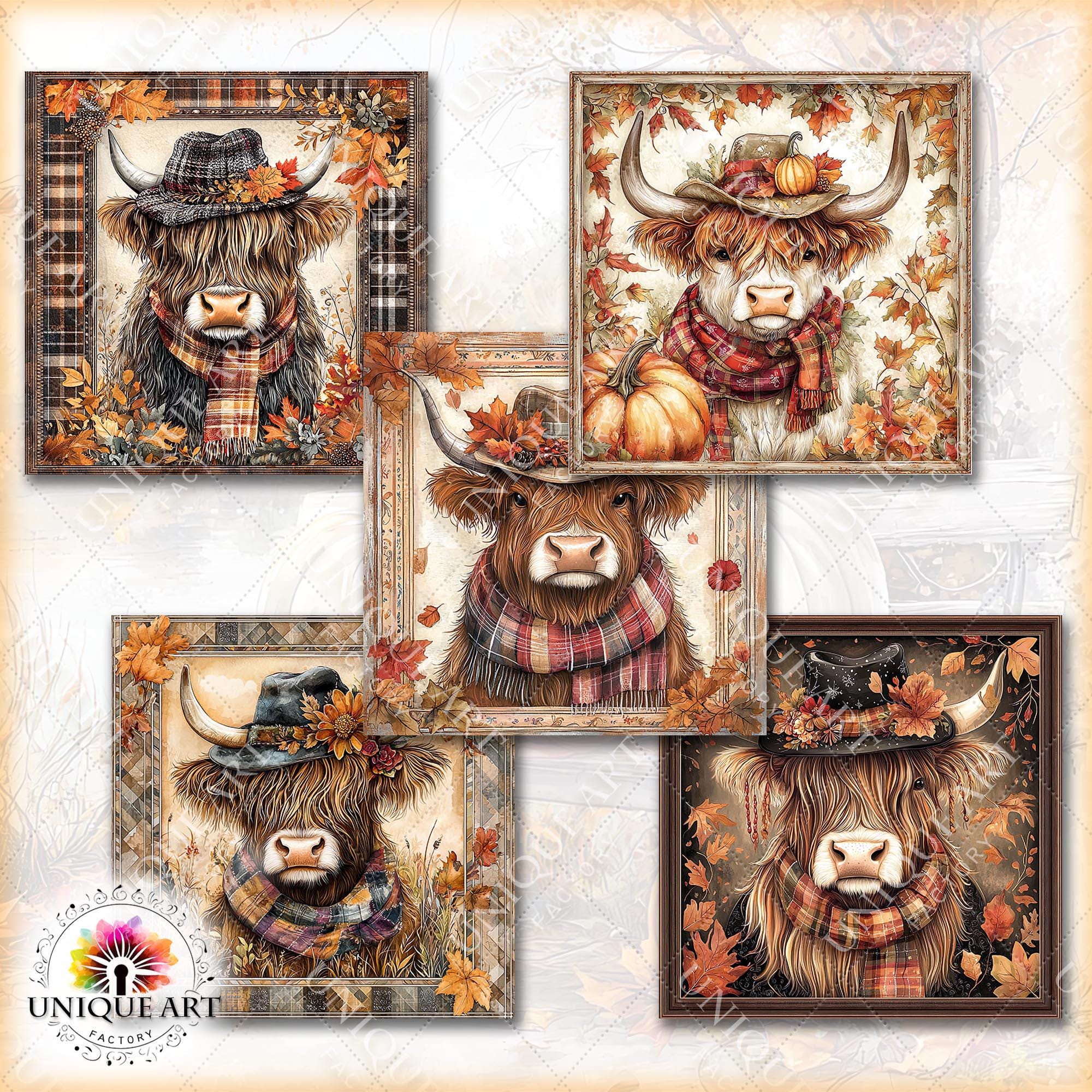 Autumn Highland Cow, Fall Clipart, Printable 25 HQ JPG Image, Scrapbook ...