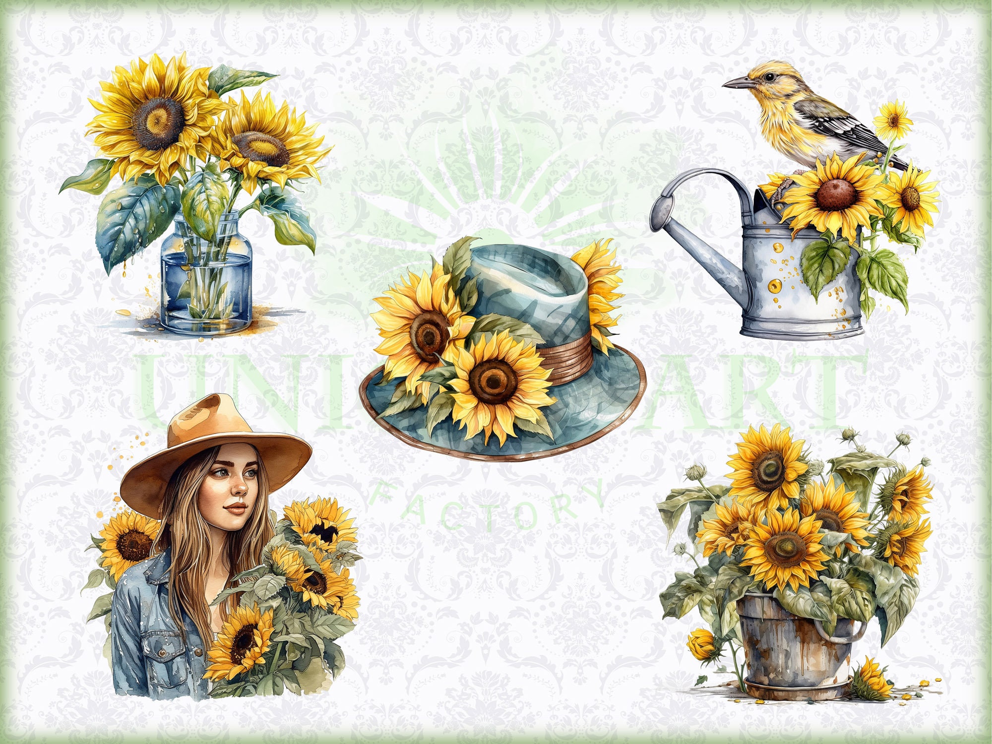 Sunflowers Watercolor Clipart Bundle HQ Printable PNG Format - Etsy