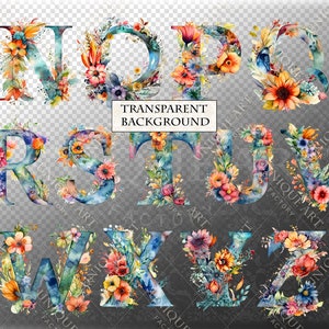 Alphabet Floral Letters Floral Fonts Watercolor Clipart Bundle HQ ...
