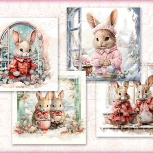 Cute Bunny in the Window, Watercolor Printable Pages, HQ 17 JPG 13,5 X ...