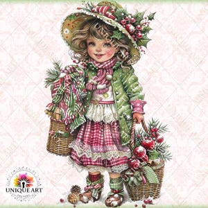 PNG Vintage Cute Girls, Christmas, Watercolor Clipart Bundle, 19 HQ ...