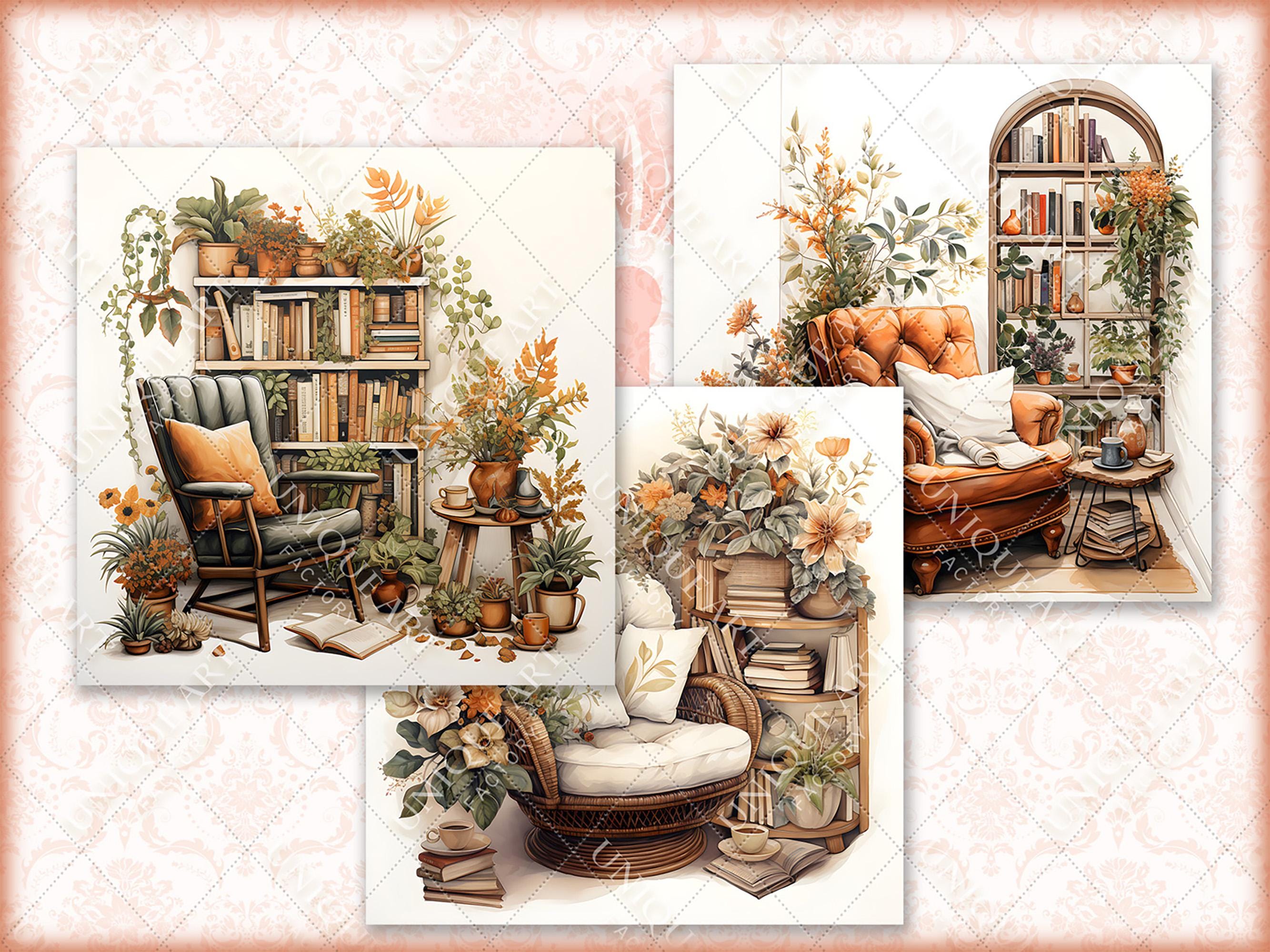 Autumn Cozy Reading Corner, Printable 18 JPG Image, Watercolor Cliparts ...