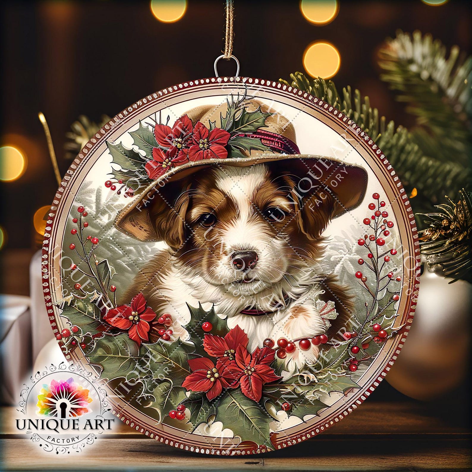 Christmas Cute Puppy Round Ornaments, Watercolor Clipart, Printable 25 ...
