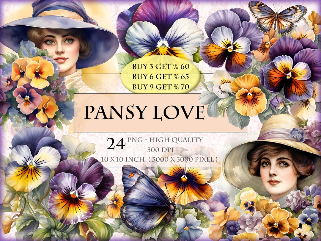 Pansy Love Pansies / Violet Flower Watercolor Clipart - Etsy