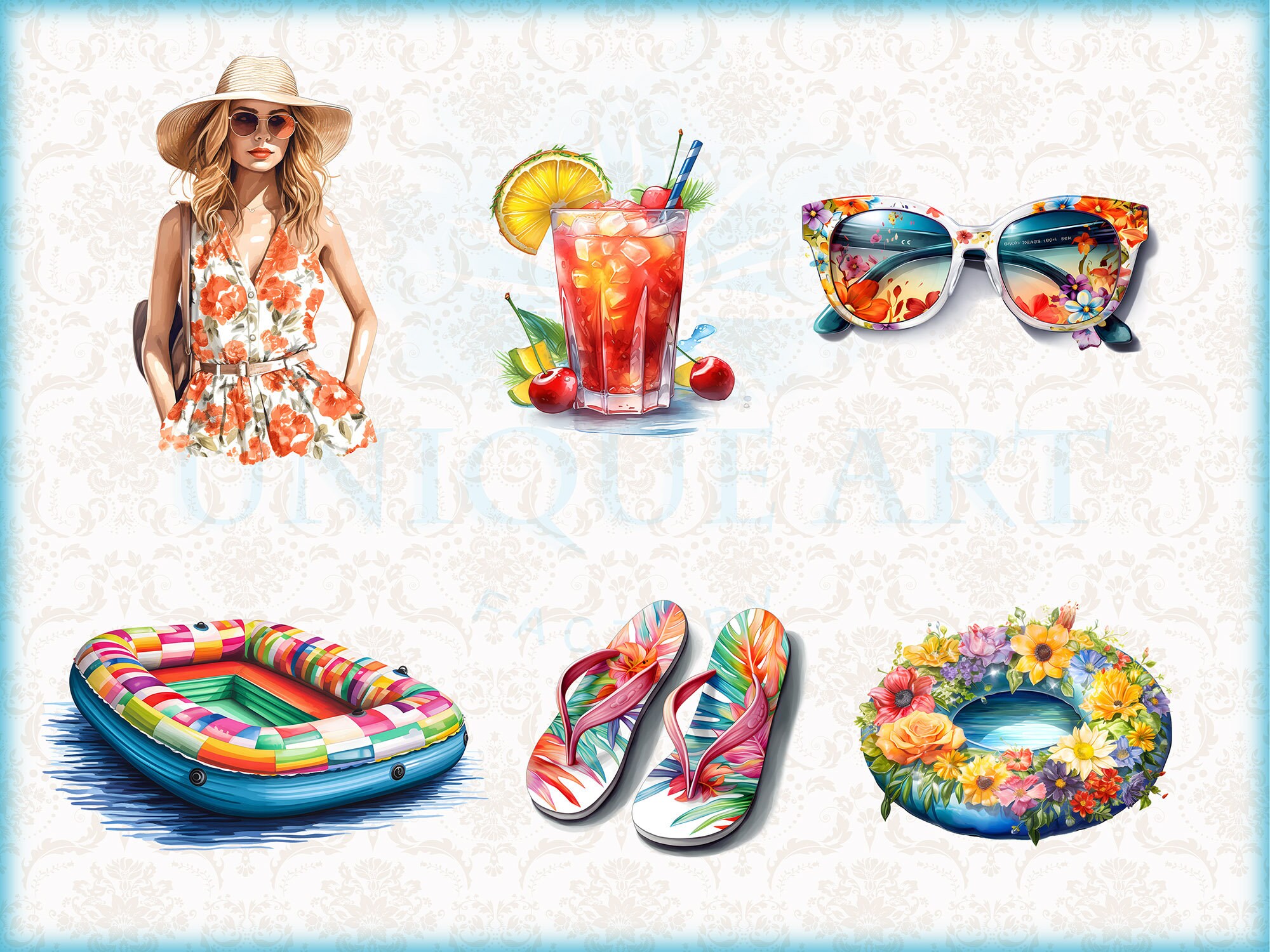 Summer Beach Colorfully Watercolor Clipart Bundle HQ - Etsy