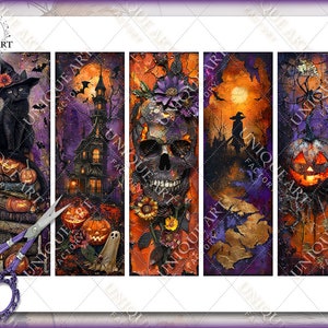Halloween Bookmarks Vol.02, Watercolor Digital Sheets, 2x6,5 Inch 20 ...