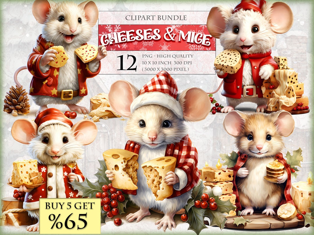 Cheeses and Mice, Cute Mouse, Watercolor Clipart Bundle, 12 HQ ...