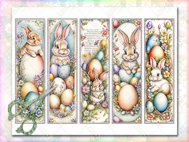 Easter Bunny Bookmarks Vol.01, Watercolor Digital Sheets, 2x7 Inch 20 ...