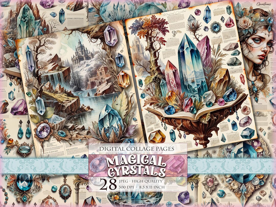 Magical Crystals, Printable 28 JPG Image, Scrapbook and Junk Journal ...