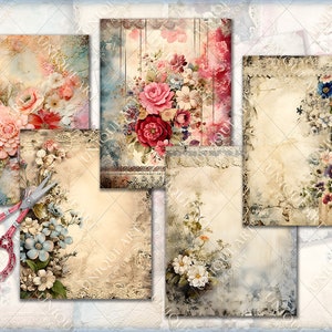 Grunge Lace Romantic Mixed Pages Vol.01, Watercolor Scrapbook Collage ...