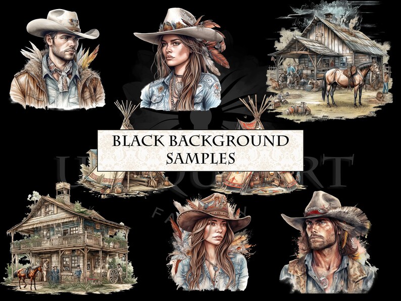 Western Texas Cowboy Ranch Boho Style Watercolor Clipart - Etsy