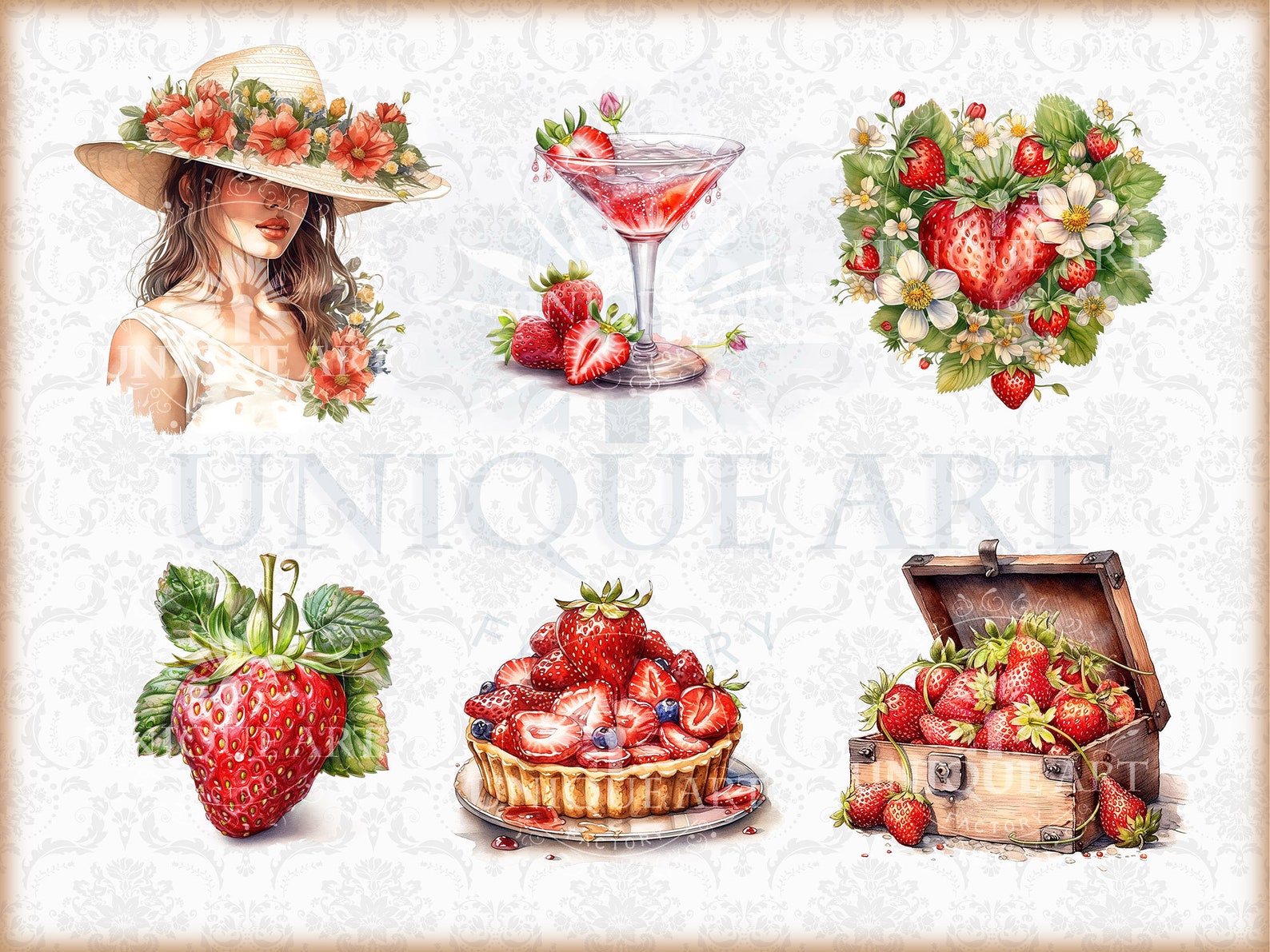 Strawberry Watercolor Clipart Bundle HQ Printable PNG - Etsy