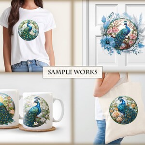 Spring Peacock, Floral Stained Glass Watercolor Clipart Bundle HQ ...