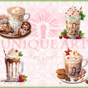 Christmas Coffees, Watercolor Clipart Bundle, HQ Printable, PNG Format ...