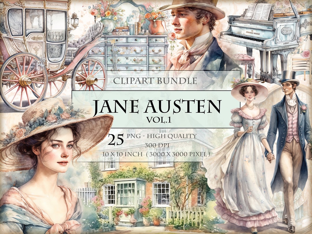 Jane Austen Vol.01 Romantic Vintage Watercolor Clipart Bundle Sense ...