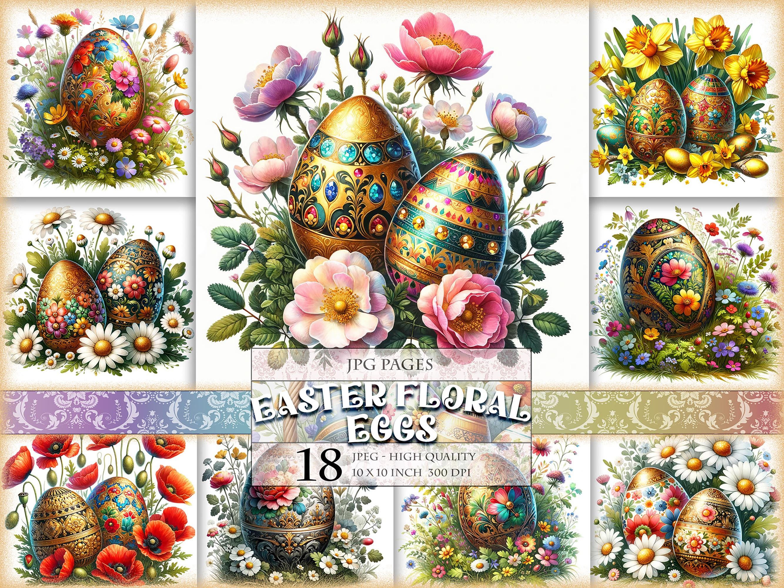 Floral Easter Eggs , Spring Flowers, Printable Clipart Pages, HQ 18 JPG ...