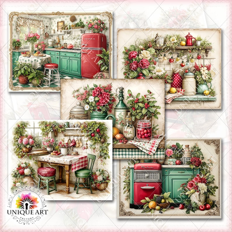 Holly Jolly Kitchen, Christmas Interior, Printable 25 JPG Image, Cozzy ...
