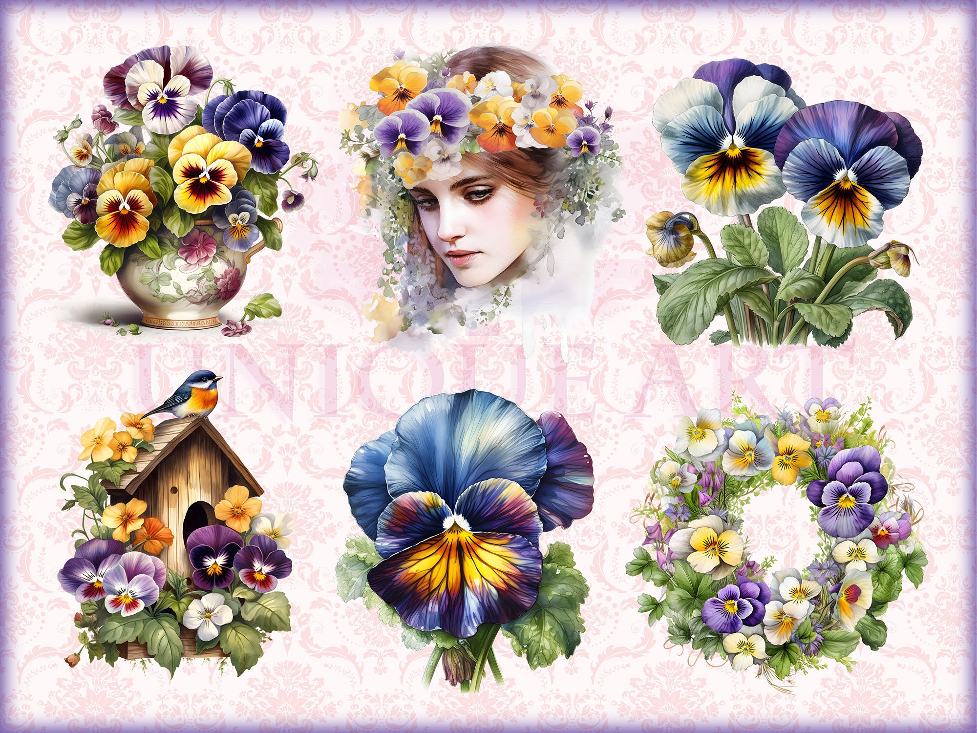 Pansy Love Pansies / Violet Flower Watercolor Clipart - Etsy