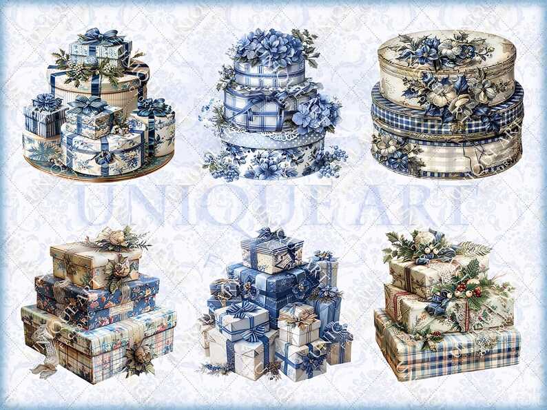 Christmas Blue Gift Boxes, Watercolor Clipart Bundle, 25 HQ Printable ...