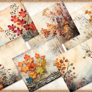 Autumn Leaves Vol.01 Watercolor Junk Journal Kit, 27 JPG 11X8,5 Inch ...