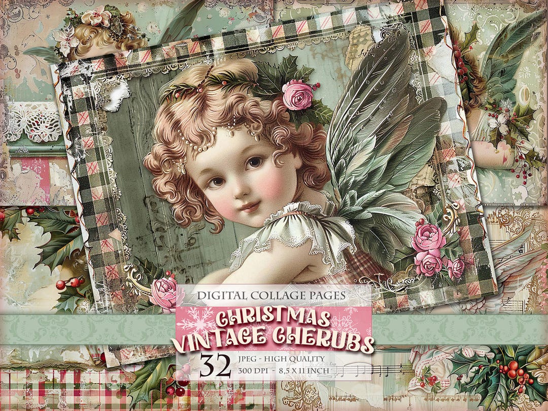 Christmas Vintage Cherubs, Digital Collage Sheet, Printable Pages, HQ ...