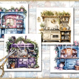 Rustic Kitchens, Watercolor Printable Pages, Digital Collage Sheet, HQ ...