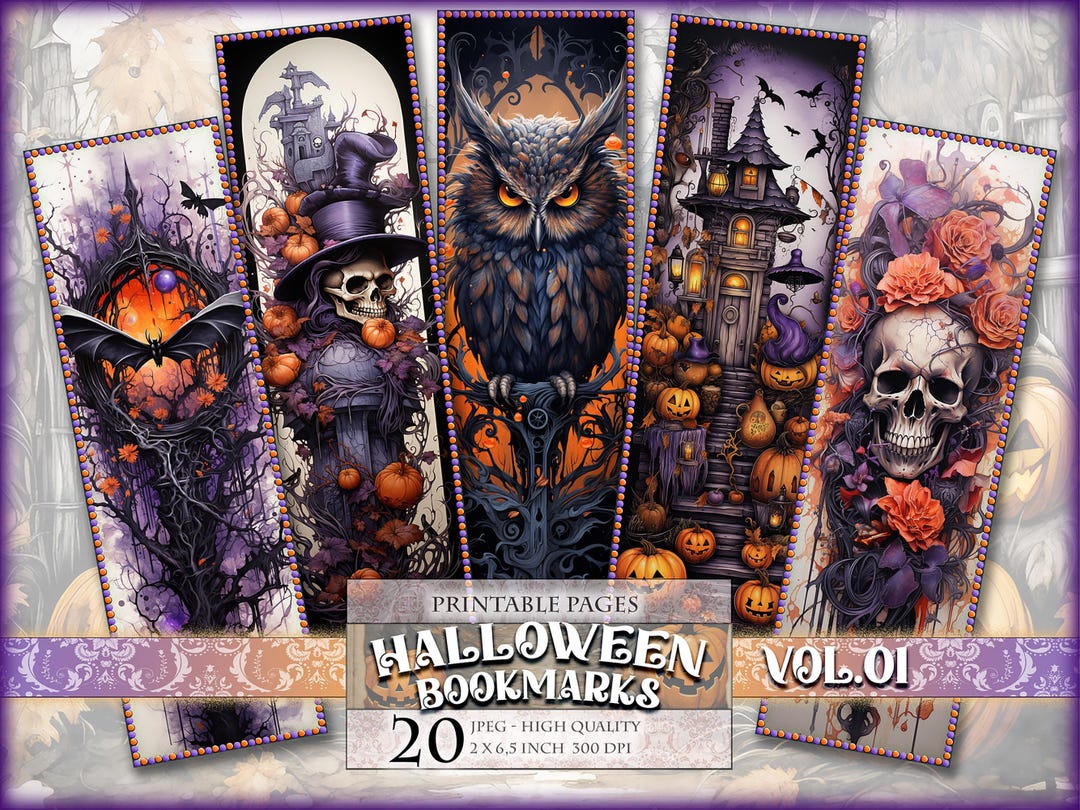 Halloween Bookmarks Vol.01, Watercolor Digital Sheets, 2x6,5 Inch 20 ...
