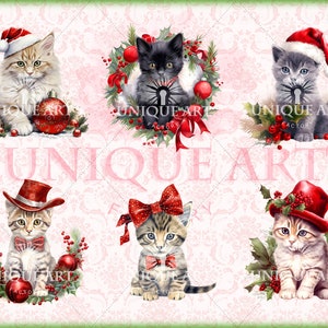 Christmas Cute Kitten, Cats, Gifts and Ornaments, Watercolor Clipart ...