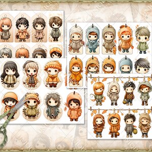 Chibi Boys - Tags, Labels, ATC, Watercolor Junk Journal Embellishments ...