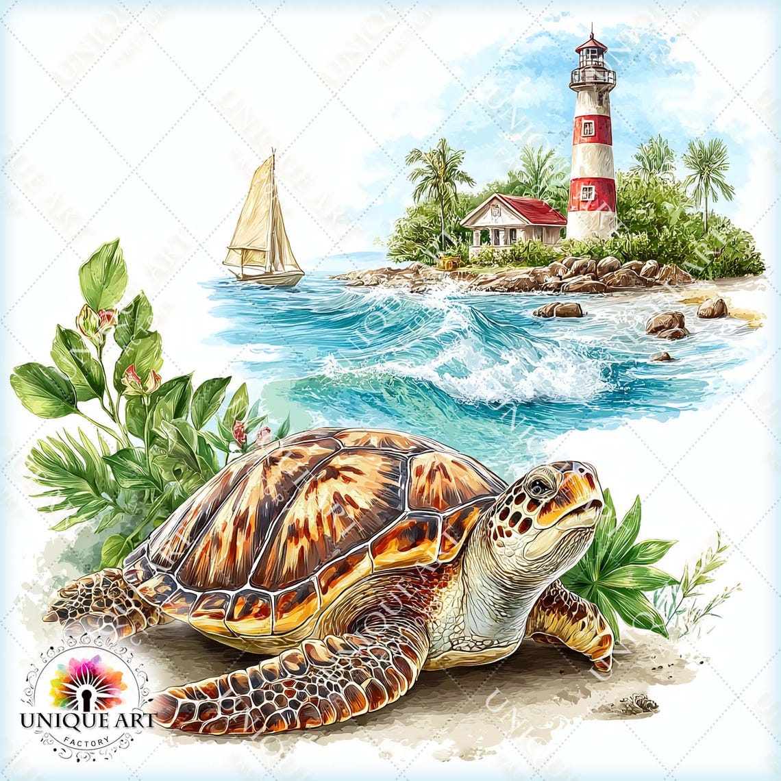 Sea Turtles Clipart Set, Printable 20 JPEG Image, Caretta Caretta Wall ...