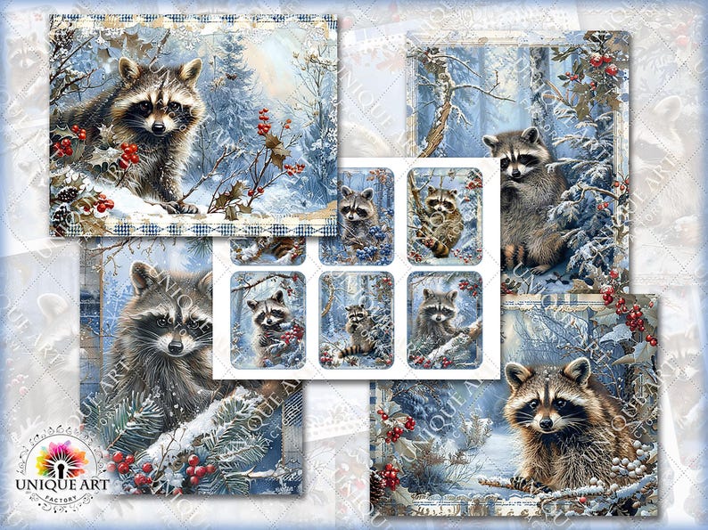 Winter Animals - Raccoon, Snowy Landscape, Printable HQ 15 JPG Image ...