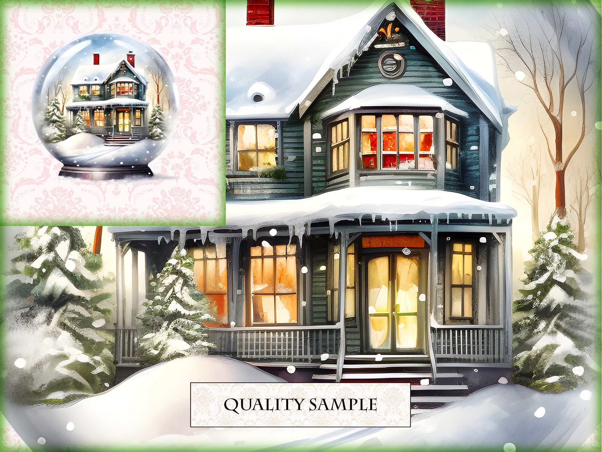 Christmas Snow Globe Watercolor Clipart Bundle HQ Printable - Etsy