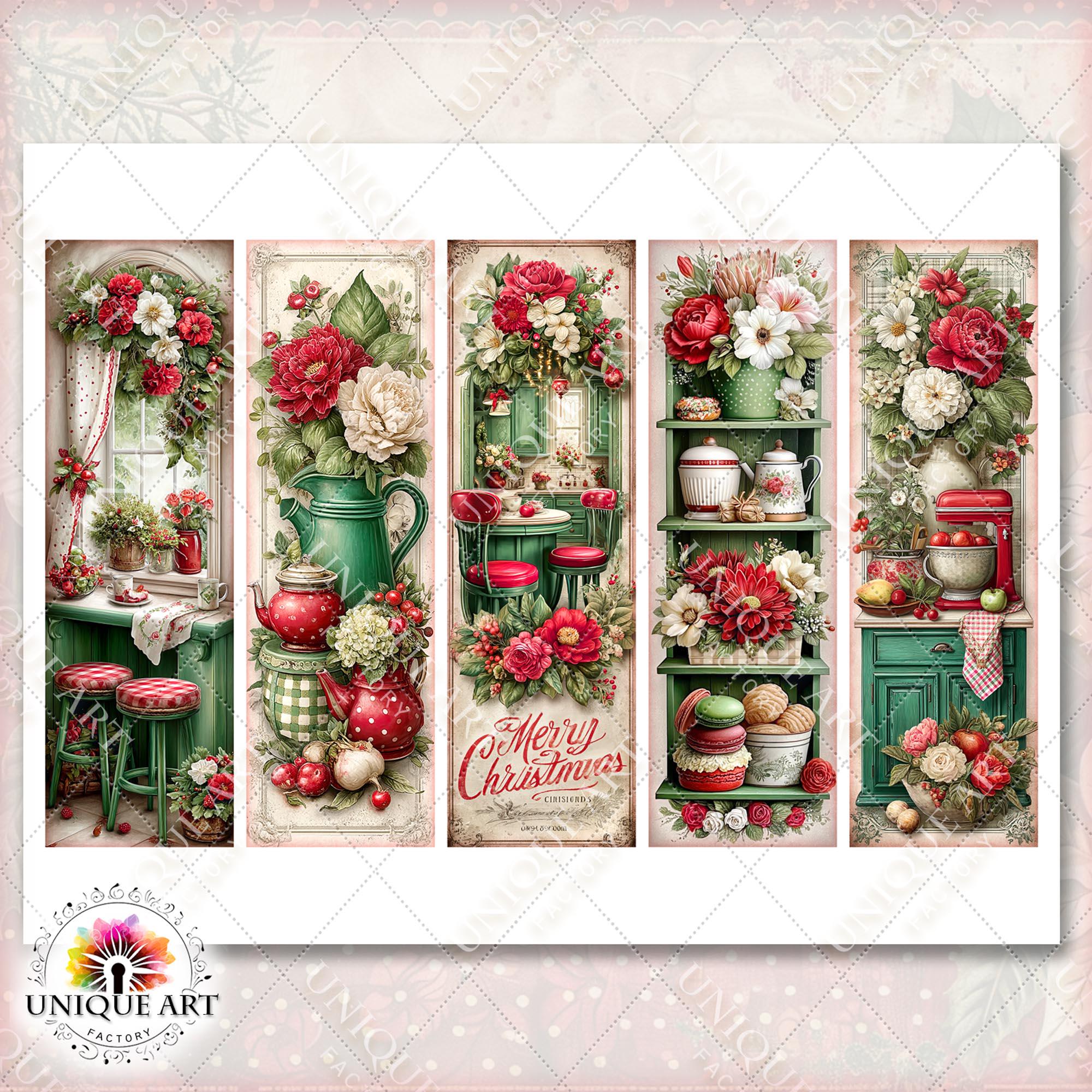 Holly Jolly Kitchen, Christmas Interior, 2x6,5 Inch 20 Bookmarks in 4 ...