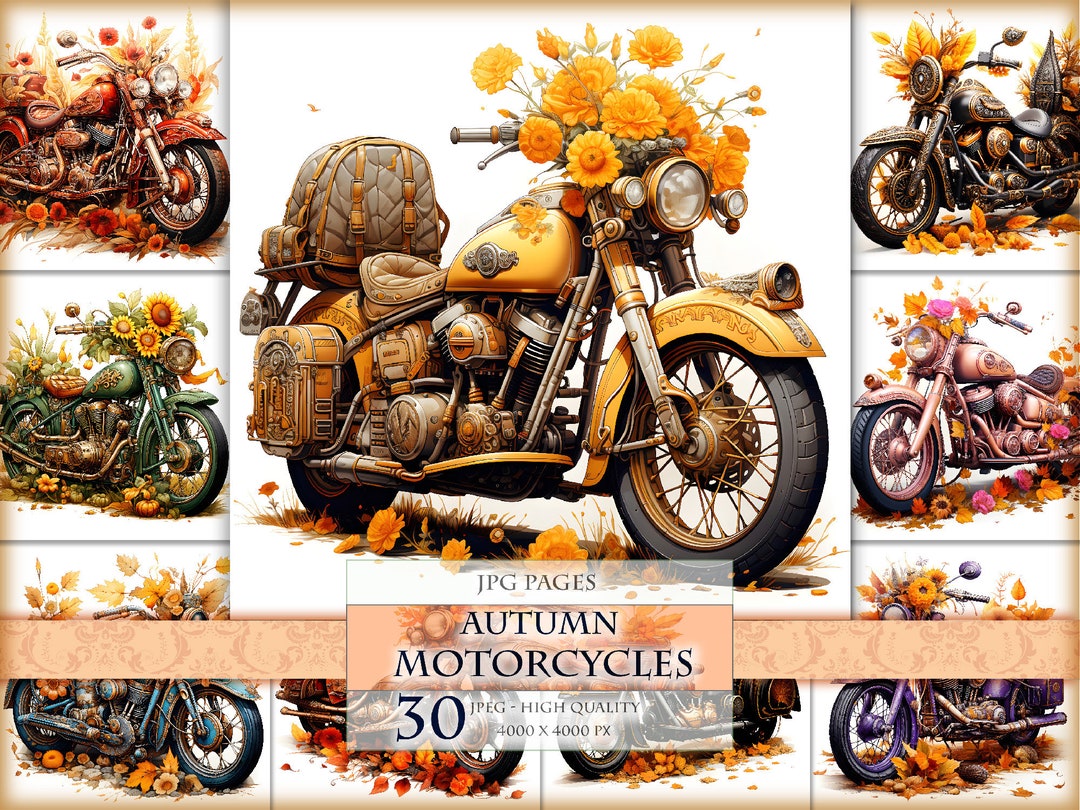 Autumn Motorcycles Classic Boho Style Motorcycle Watercolor - Etsy