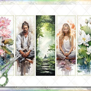 Yoga Bookmarks, Watercolor Digital Sheets, 2x6,3 Inch 20 Bookmarks in 4 ...