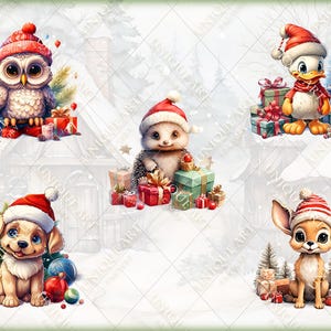 Christmas Baby Animals Vol.01, Watercolor Clipart Bundle, 20 HQ ...