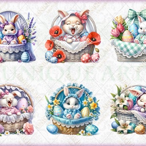 Easter Bunny in Basket, Watercolor Clipart Bundle, 18 HQ Printable ...