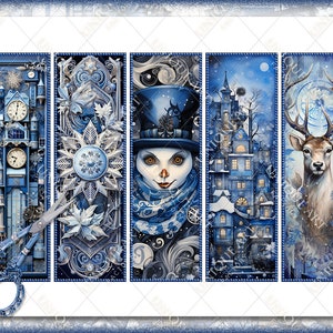 Dark Blue Bookmarks, Vintage Noel, Watercolor Digital Sheets, 2x6,5 ...