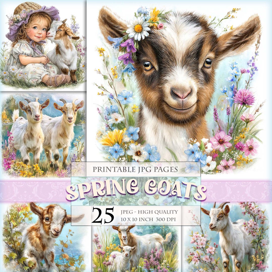 Spring Goats Watercolor Clipart for Junk Journals Digital Download ...