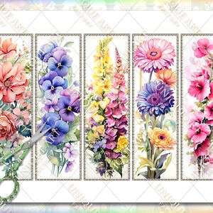 Spring Flower Bookmarks, Watercolor Digital Sheets, 2x6,3 Inch 25 ...