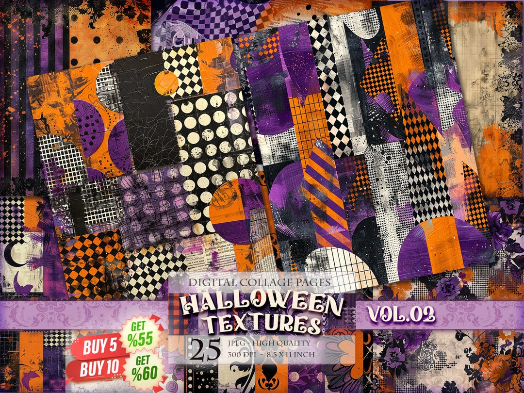 Halloween Textures Vol.02, Digital Collage Pages, Printable 25 HQ JPG ...